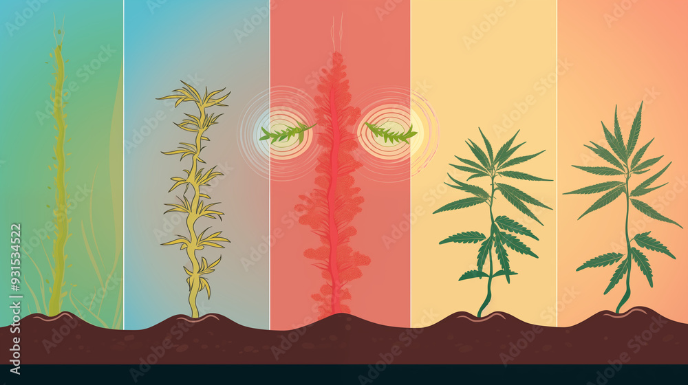 Colorful Phases of Cannabis Plant Growth Depicted in Vertical Panels ...