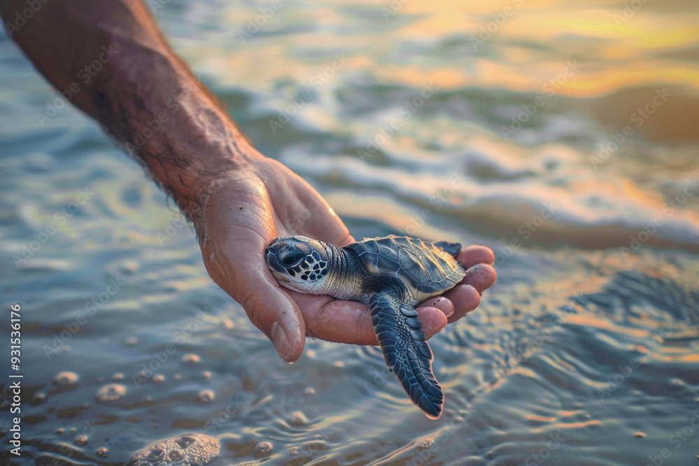 Saving and protecting a endangered sea creature concept. Close-up of ...