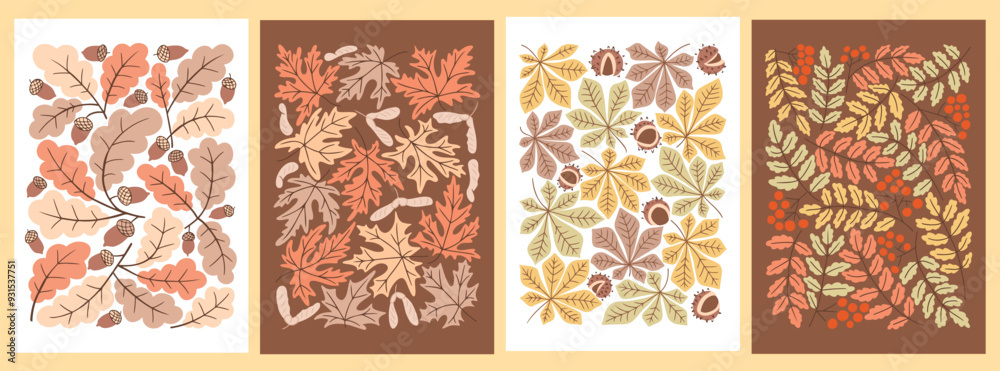Autumn set of Vintage botanical mid century posters or art print with ...