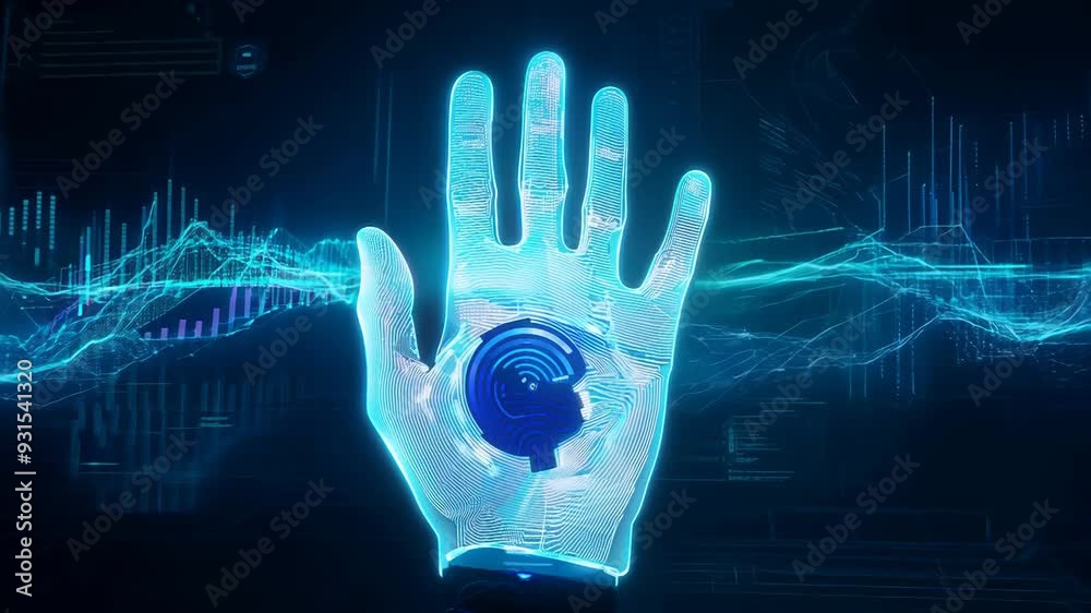Futuristic Digital Handprint with Biometric Technology and Data Visualization Stock Video ...