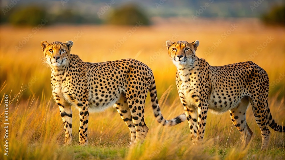 Two cheetahs on the hunt in the savannah , Wildlife, animals, predators ...
