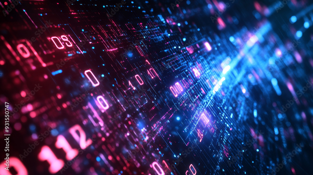 Tech background with floating numbers, matrix particles, and virtual ...