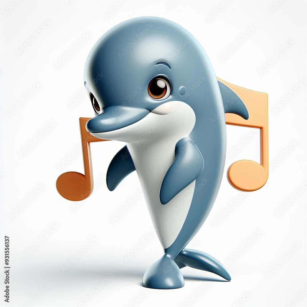 cute Dancing dolphin with a music note, character , mascot, 3d ...