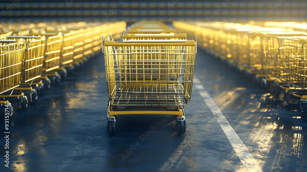 Uniform Rows of Identical Shopping Carts in a Supermarket Parking Lot ...
