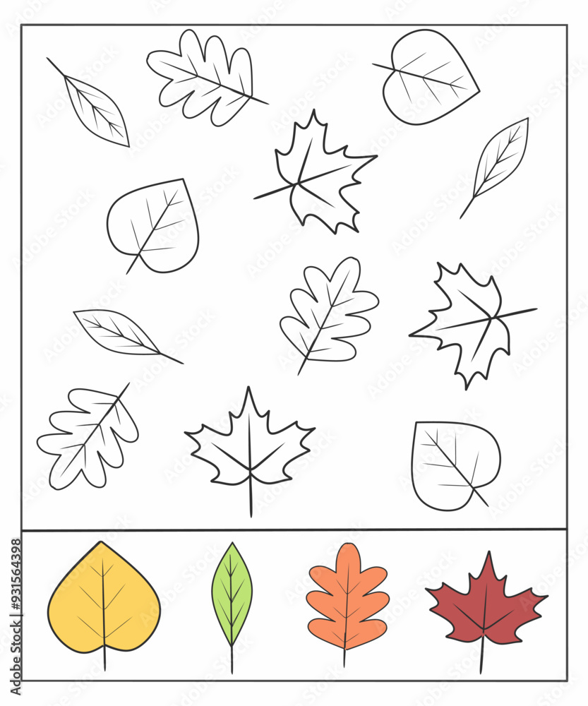 Fall coloring page for kids, follow the color guide activity, Autumn ...