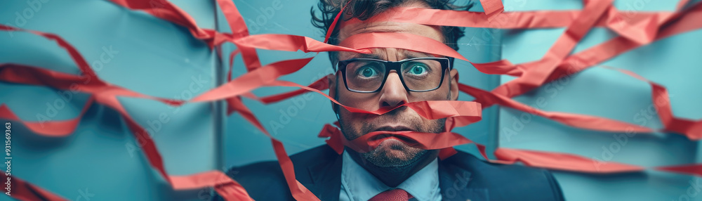 Trapped by Chaos, a man in a suit expresses shock and confusion as red ...