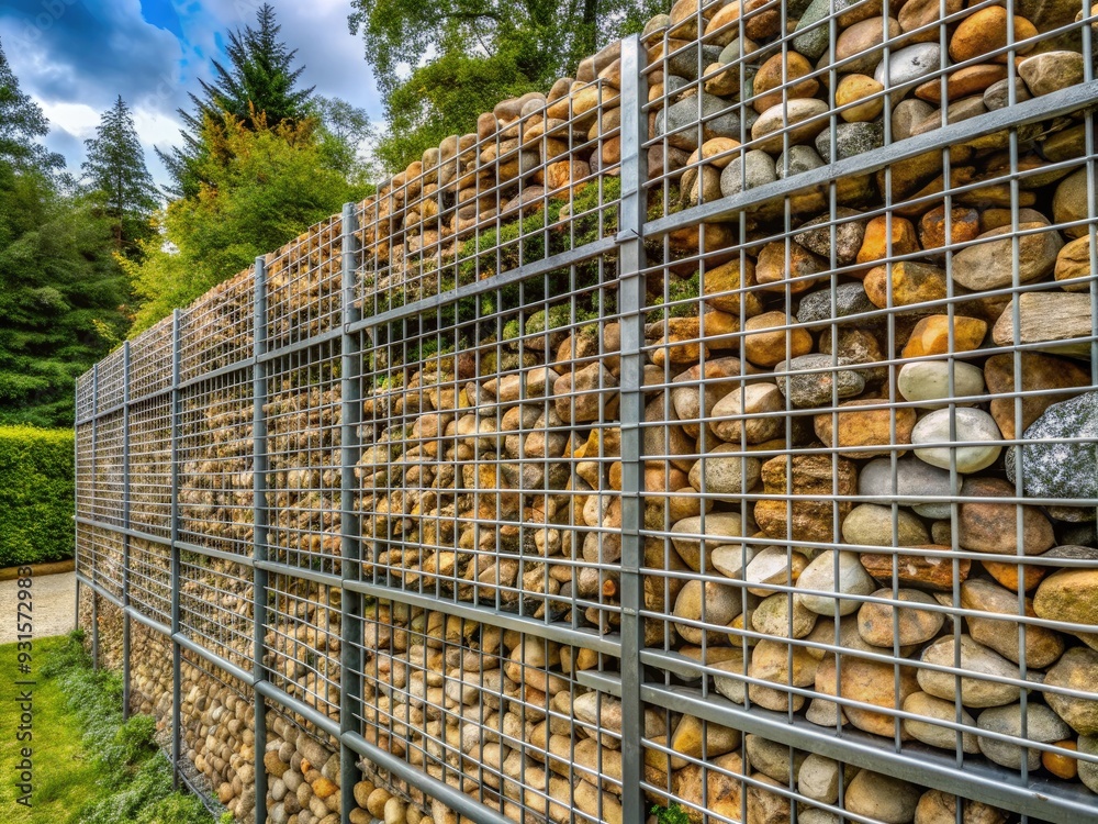Wire baskets filled with rocks or gravel create a sustainable, porous ...