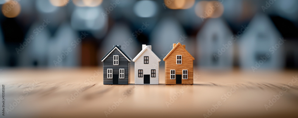 Miniature houses in a row, showcasing different colors and designs ...