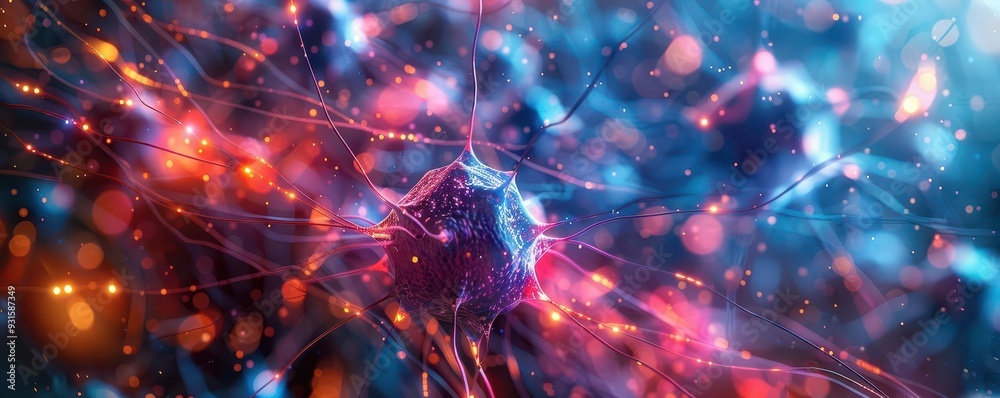 Neural network nodes and connections, side view, demonstrating deep ...