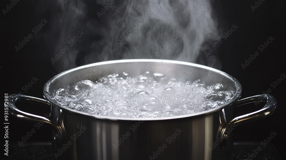 Giant Pot of Boiling Water on a Stovetop. The Scene Features a Large ...