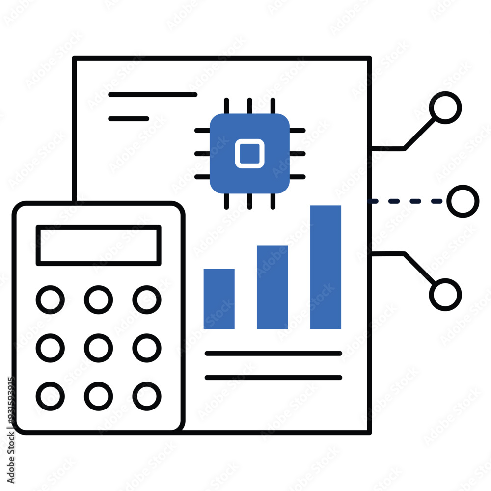 AI-powered finance icon with calculator and data chart, representing ...