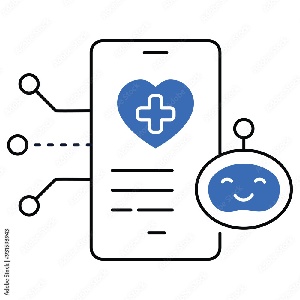 Health technology mobile app icon with heart and AI chatbot ...