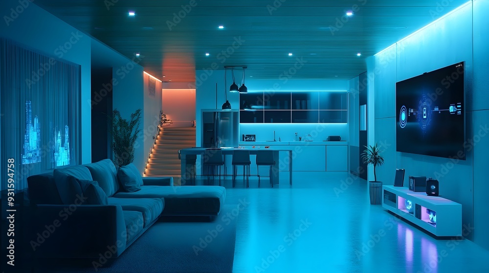 Smart home devices including lights thermostat and security connected ...