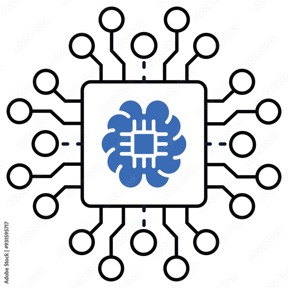 An icon of a neural network chip with multiple connections, symbolizing ...