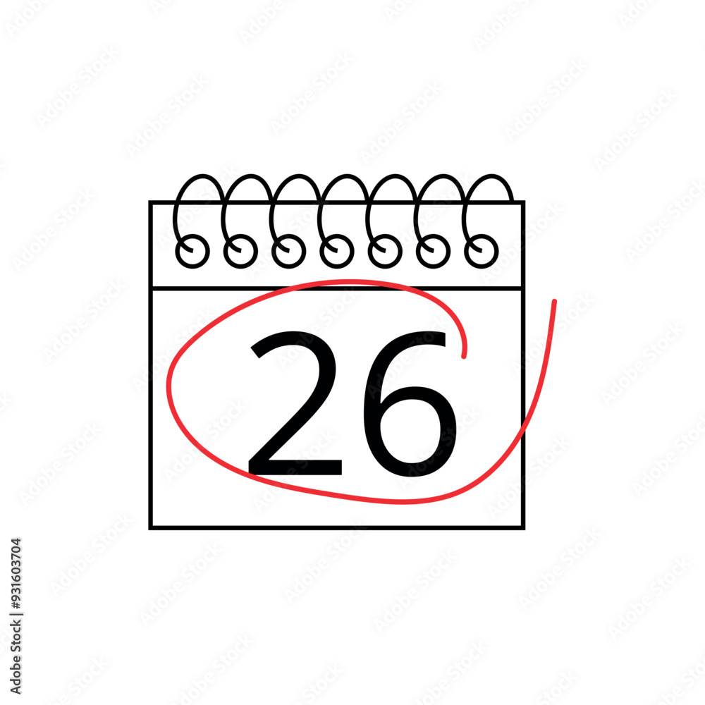 Vector flat icon of calendar with specific day marked on day 26 ...