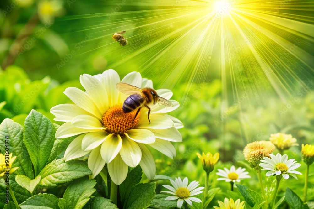 nature of flower and bee in garden using as cover page background ...