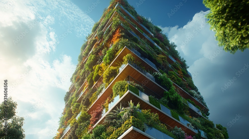 Vertical Garden Skyscraper: A tall, futuristic skyscraper covered in ...