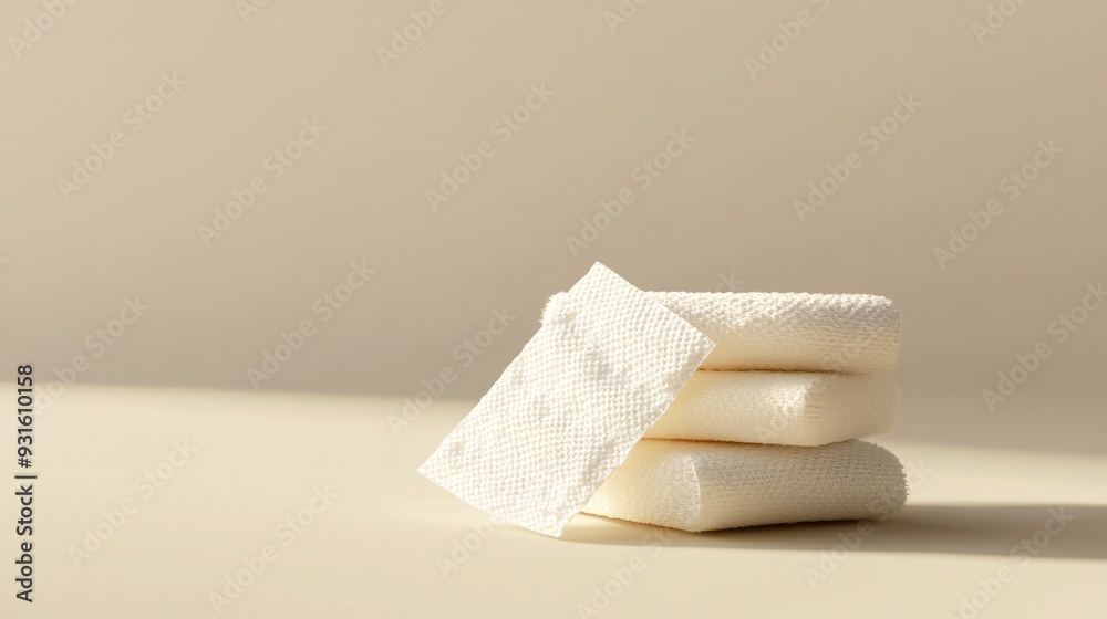 Illustrator style, bandages and gauze neatly stacked on a sterile ...