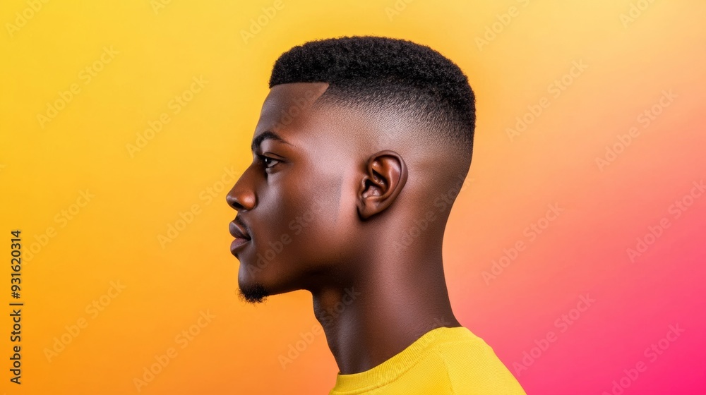 Isolated image of a Boosie fade haircut with a hard part line on one ...