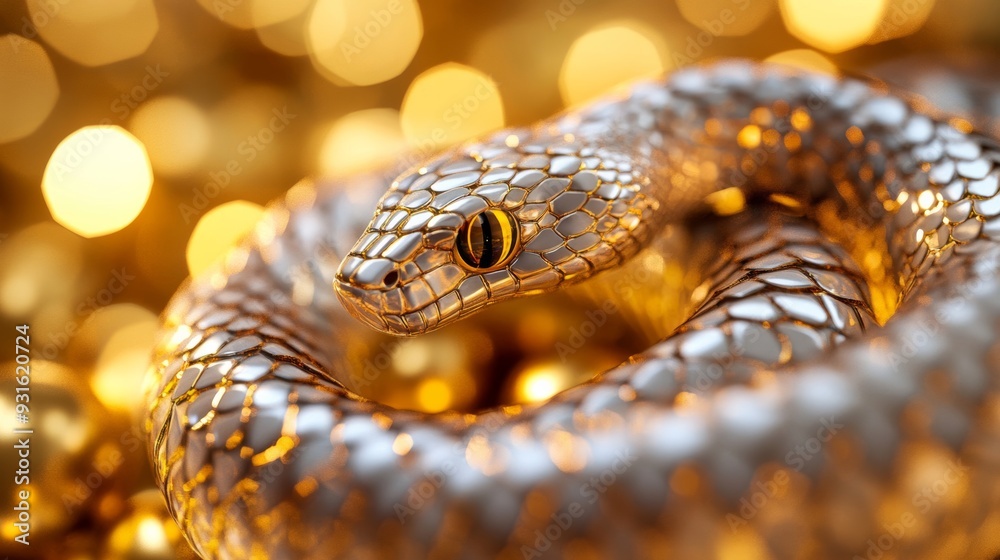 New Year snake symbol wrapped around a glowing clock, body forming a ...