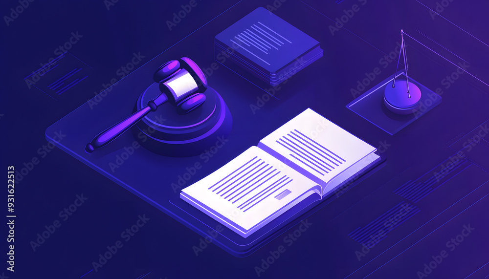 "3D Isometric Design of Documents and Gavel on a Digital Platform ...