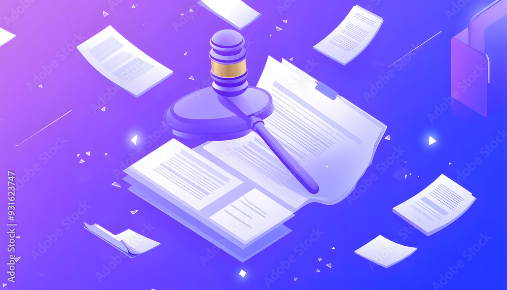"3D Isometric Design of Documents and Gavel on a Digital Platform ...