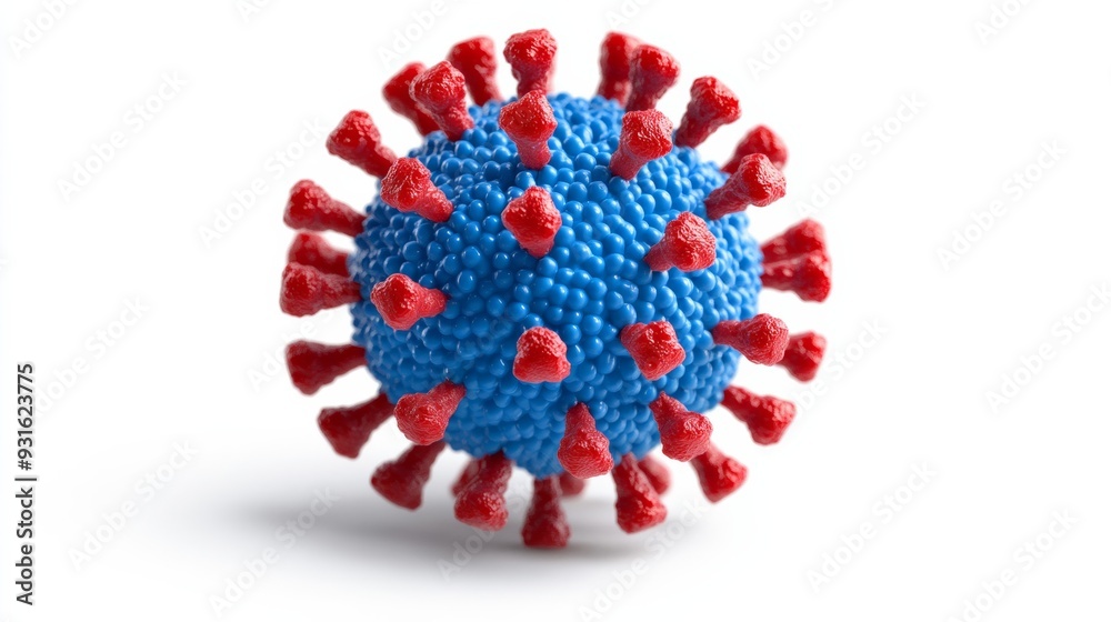 3D model of the monkeypox virus particle spinning on a white background ...