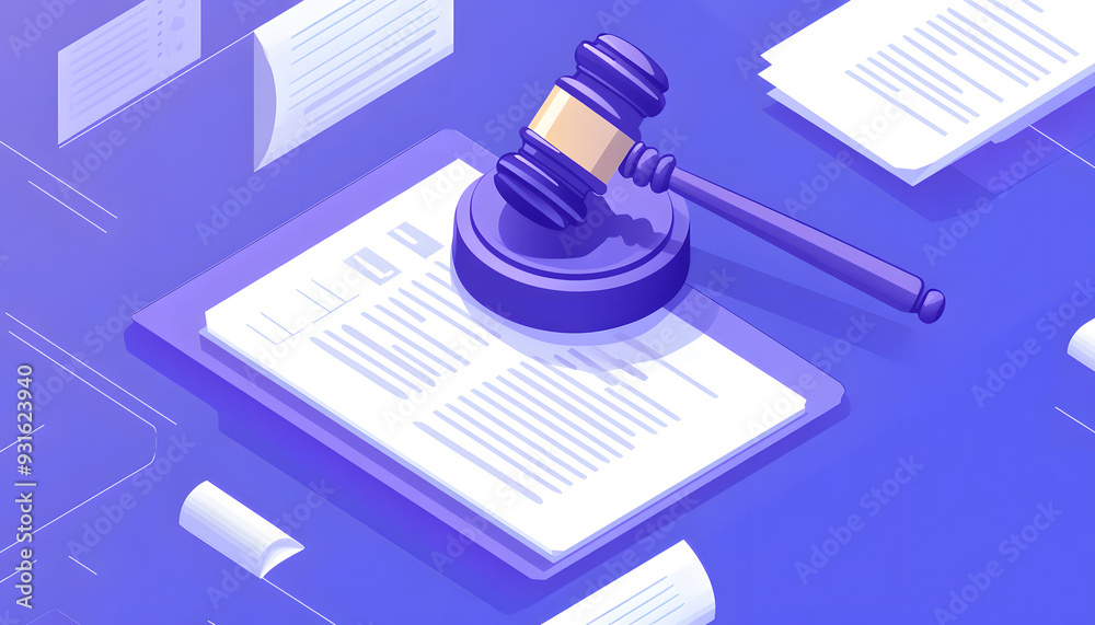 "3D Isometric Design of Documents and Gavel on a Digital Platform ...