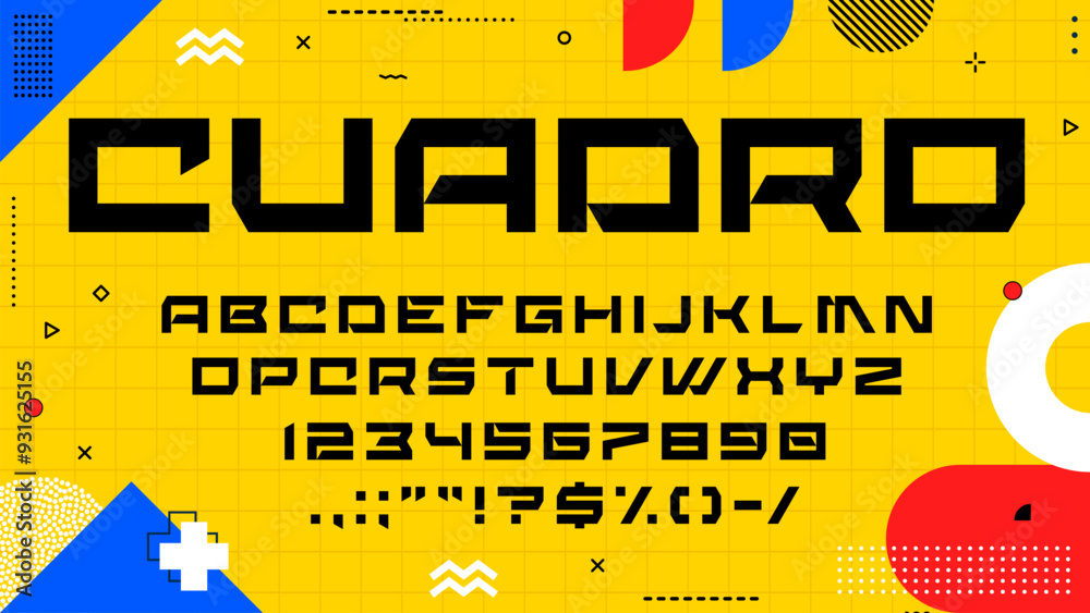 Strong futuristic type, square sport font, techno English alphabet ...