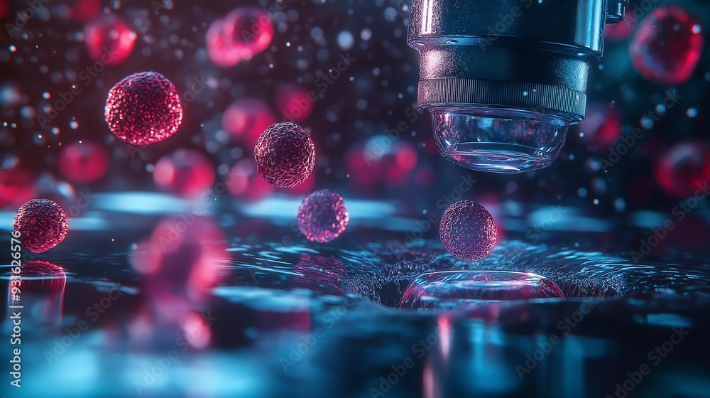 Microscope focusing on 3D DNA strands unraveling in a biology ...