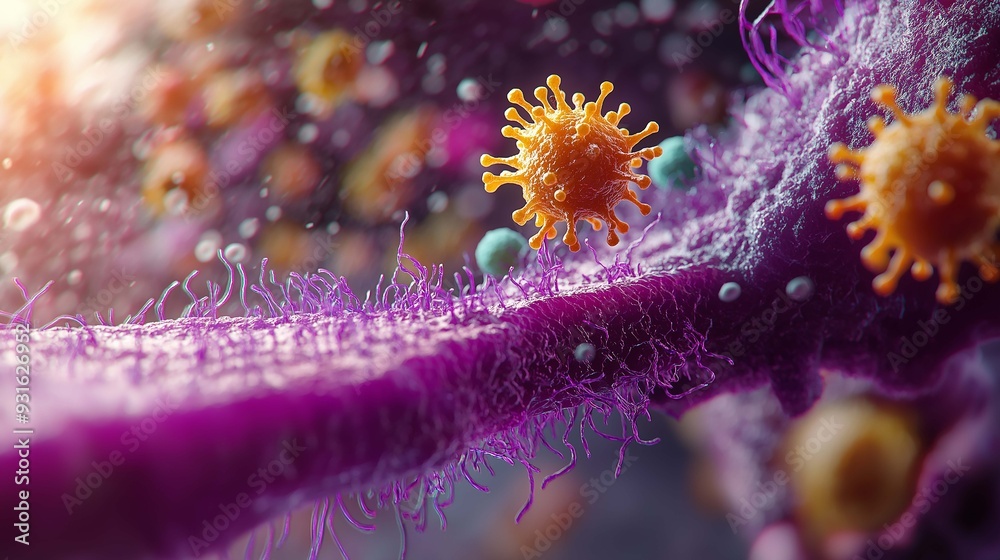 Microscopic view of bacteria in 3D, floating in a petri dish under a ...