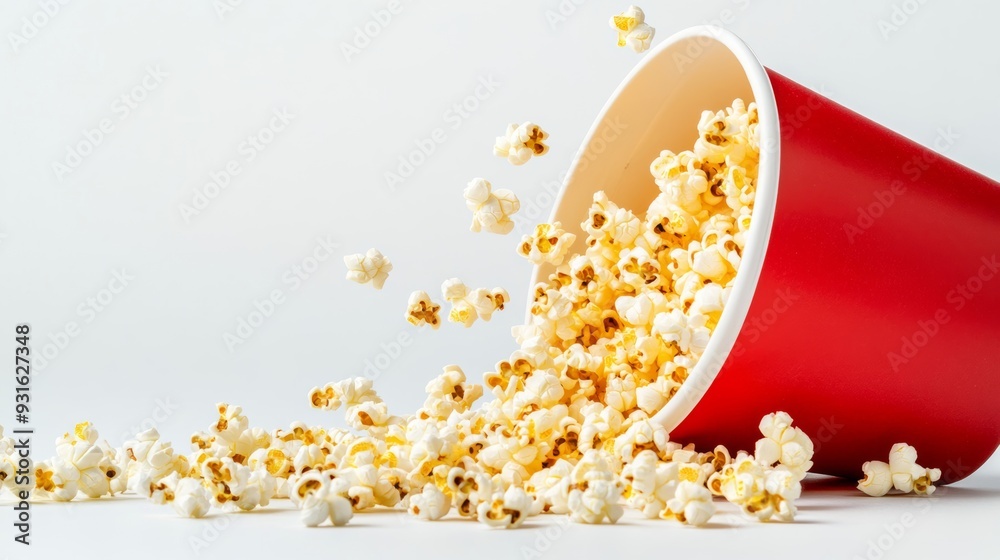isolated on a white background, a popcorn bucket with a large hole in ...