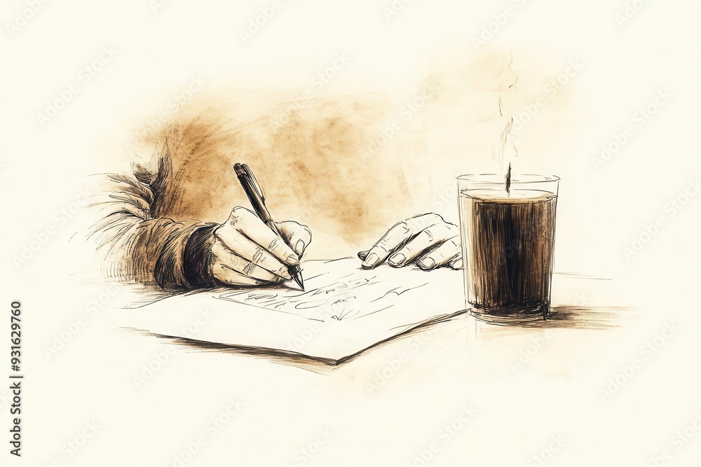 A person writing a heartfelt letter of support to a friend in need, the ...