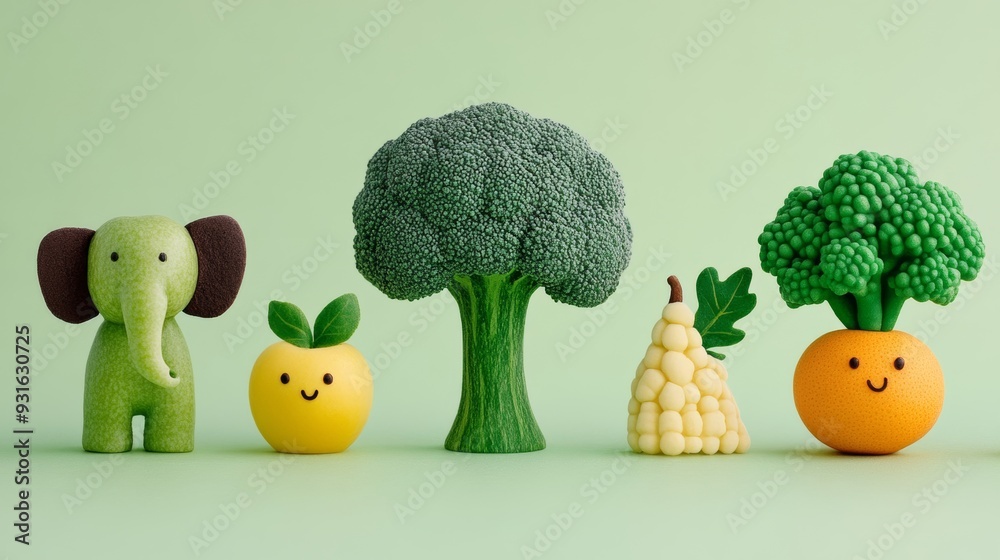 Whimsical animal figures shaped from fruits and vegetables like an ...