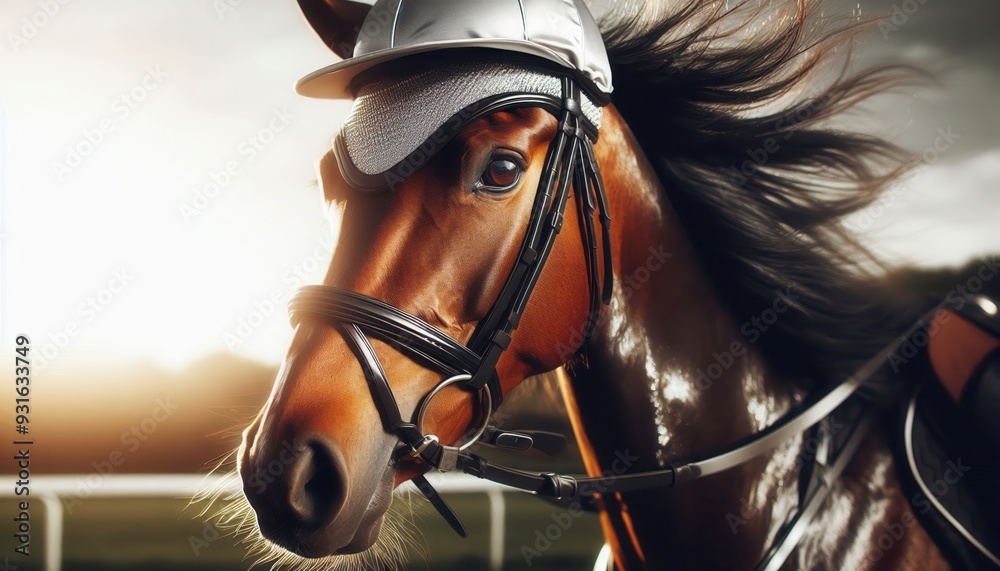 A stunning close-up of a spirited racehorse in motion, embodying ...