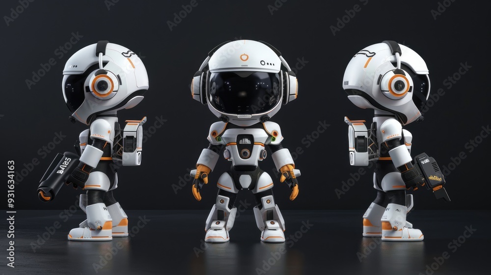 Robot, three views, front view, side view, back view, A cute robot ...