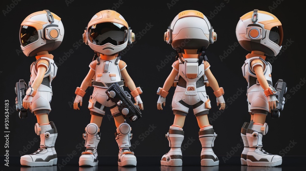 Robot, three views, front view, side view, back view, A cute robot ...