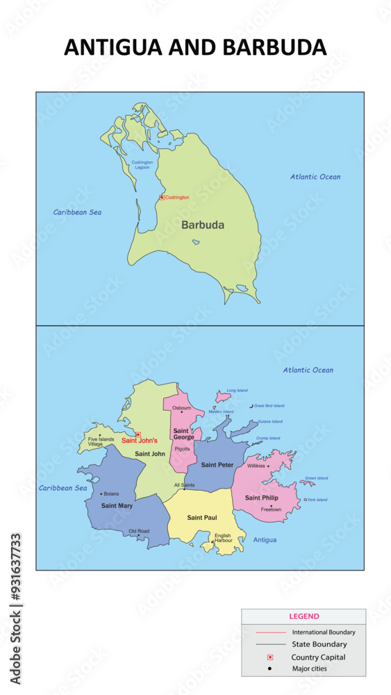 Antigua and Barbuda Map. State and union territories of Antigua and ...