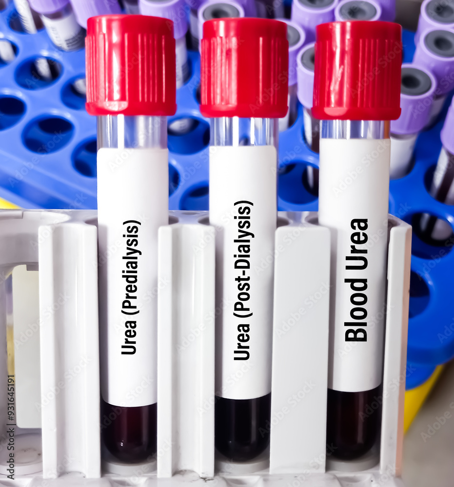 Test Tube with blood sample for predialysis and post dialysis Urea test ...