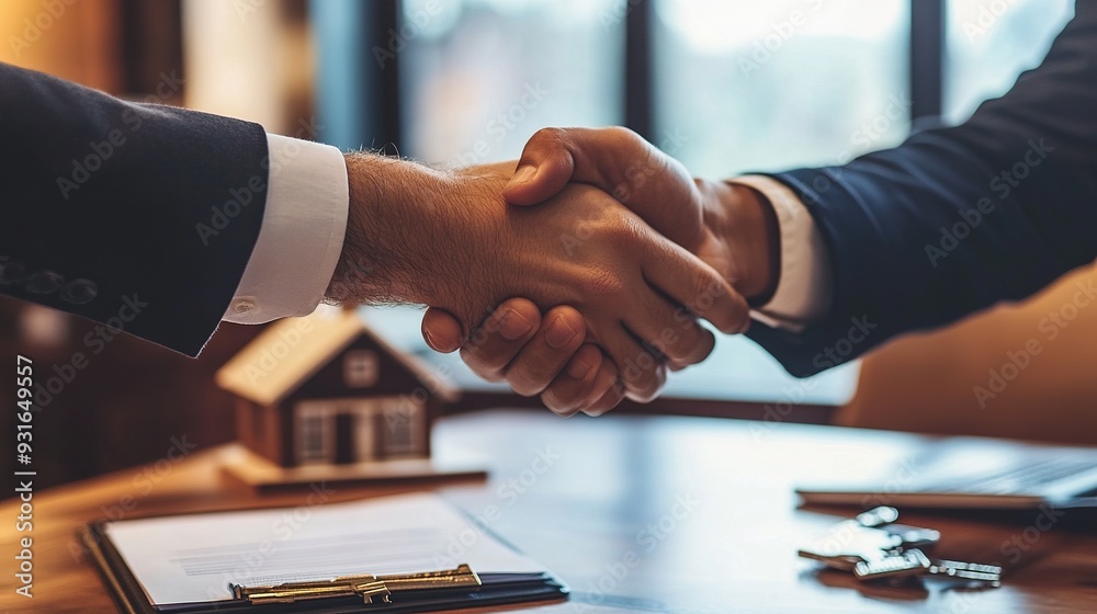 legant close-up handshake between a professional real estate agent and ...