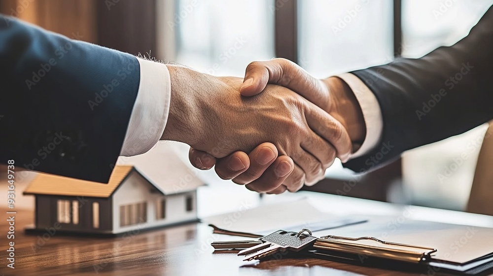 legant close-up handshake between a professional real estate agent and ...