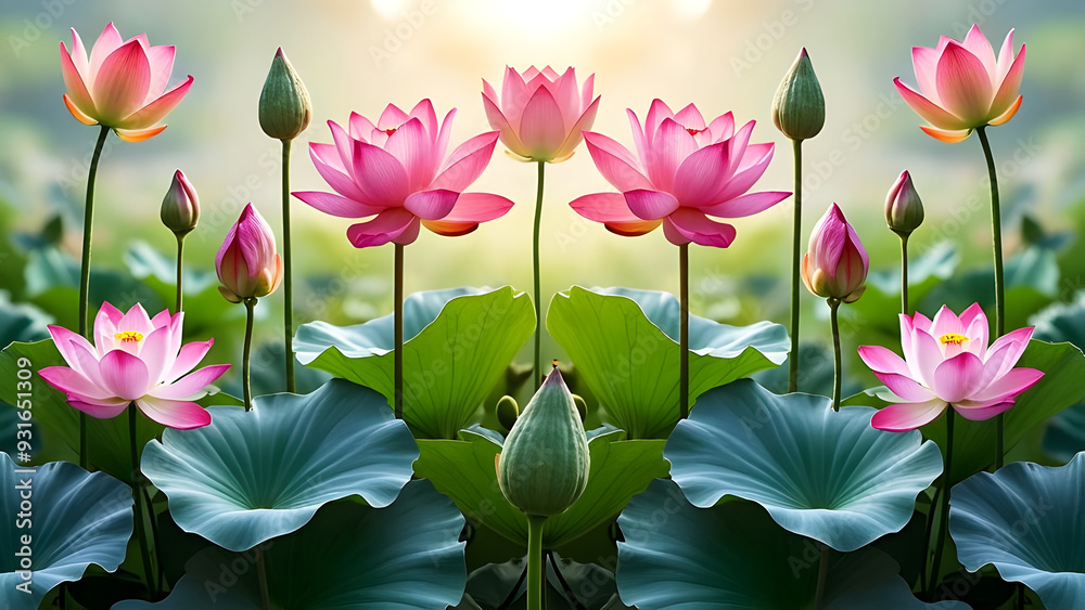 Lotus flowers in different color combinations and stages of growth ...