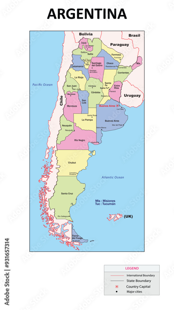 Argentina Map. State and union territories of Argentina with ...