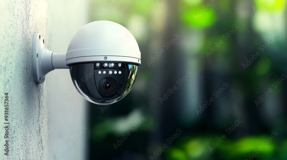 A modern security camera installed outdoors, capturing high-resolution ...