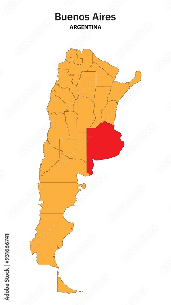 ภาพประกอบสต็อก Buenos Aires Map is highlighted on the Argentina map ...
