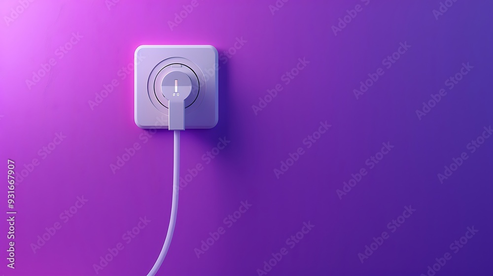 Electrical plug in outlet socket at home isolated on purple background ...