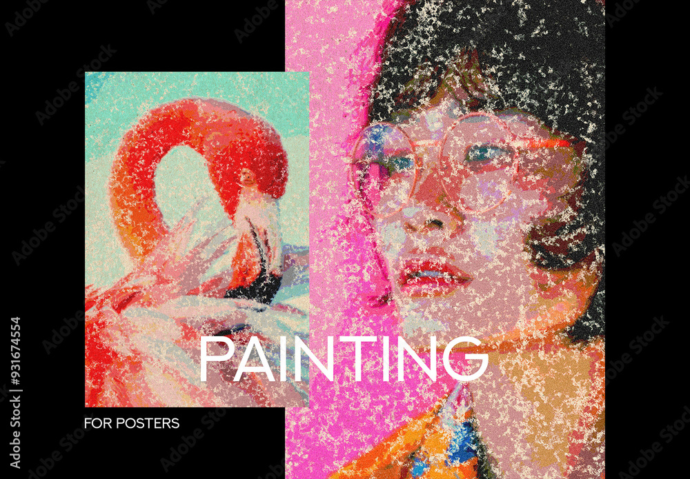 Pointillism Painting Poster Photo Effect Mockup Stock Template | Adobe ...