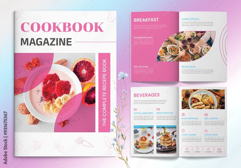Modern Recipe Cookbook Magazine Stock Template | Adobe Stock