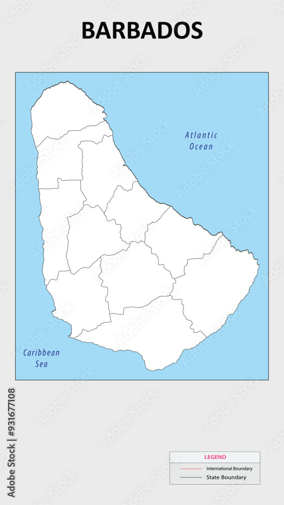 Barbados Map. Political map of Barbados with state border in outline ...