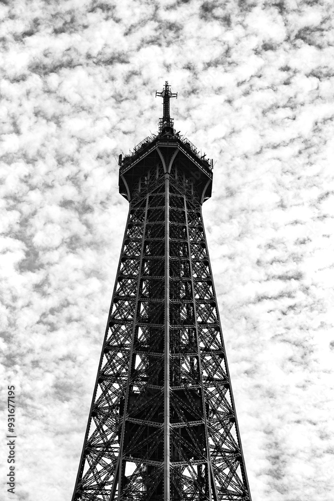 Top of world famous Eiffel tower in Paris (France) from frog ...